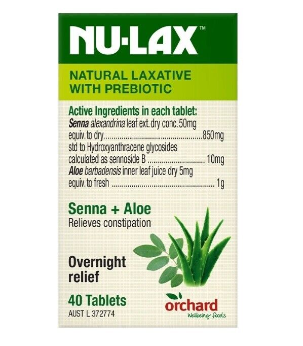 Nu-Lax Natural Laxative Tablets With Prebiotic Senna & Aloe 40 Tablets ...
